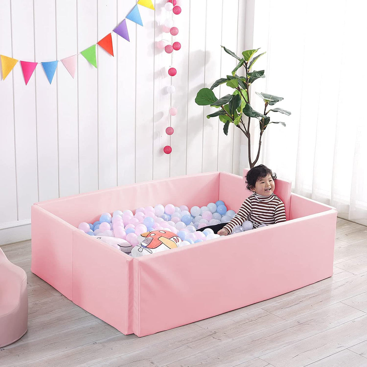 Soft Foam Foldable Pink Ball Pit Crawling Fence Children's Playground ...